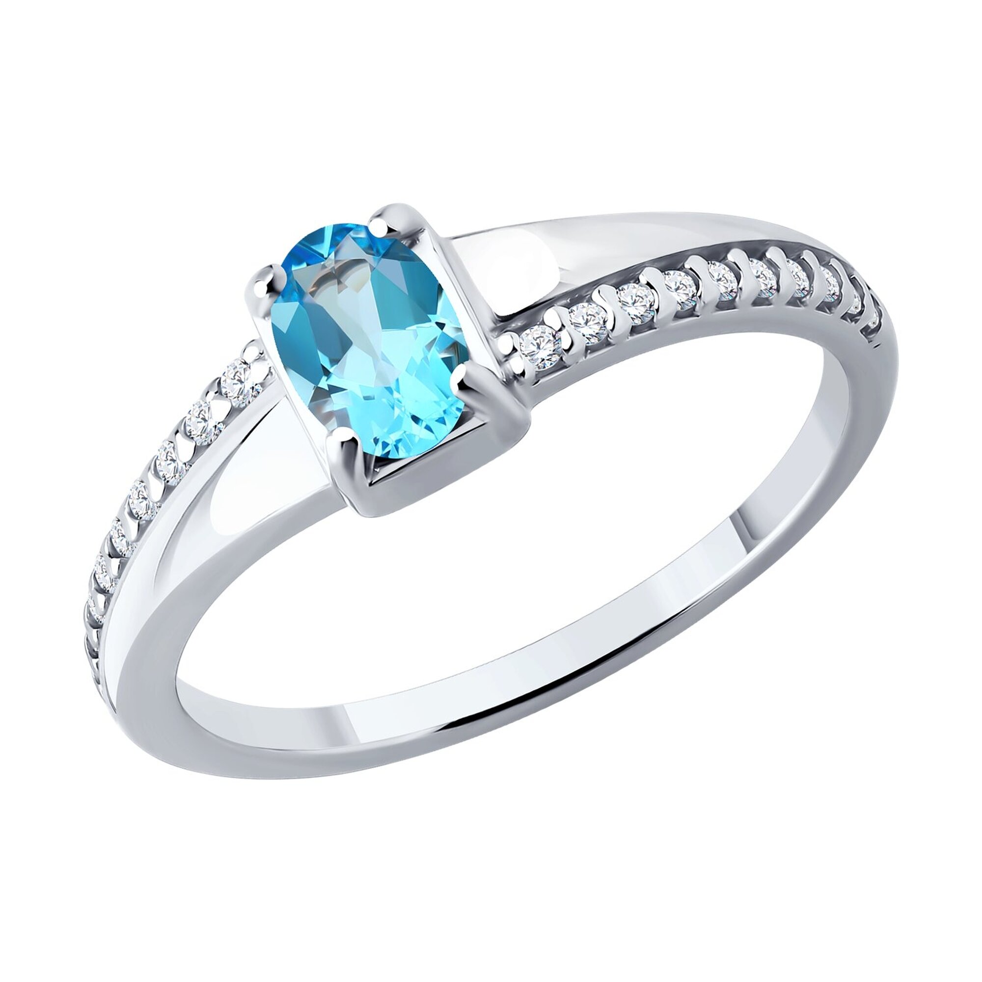 Кольцо, серебро, 925 проба, родирование, топаз, фианит