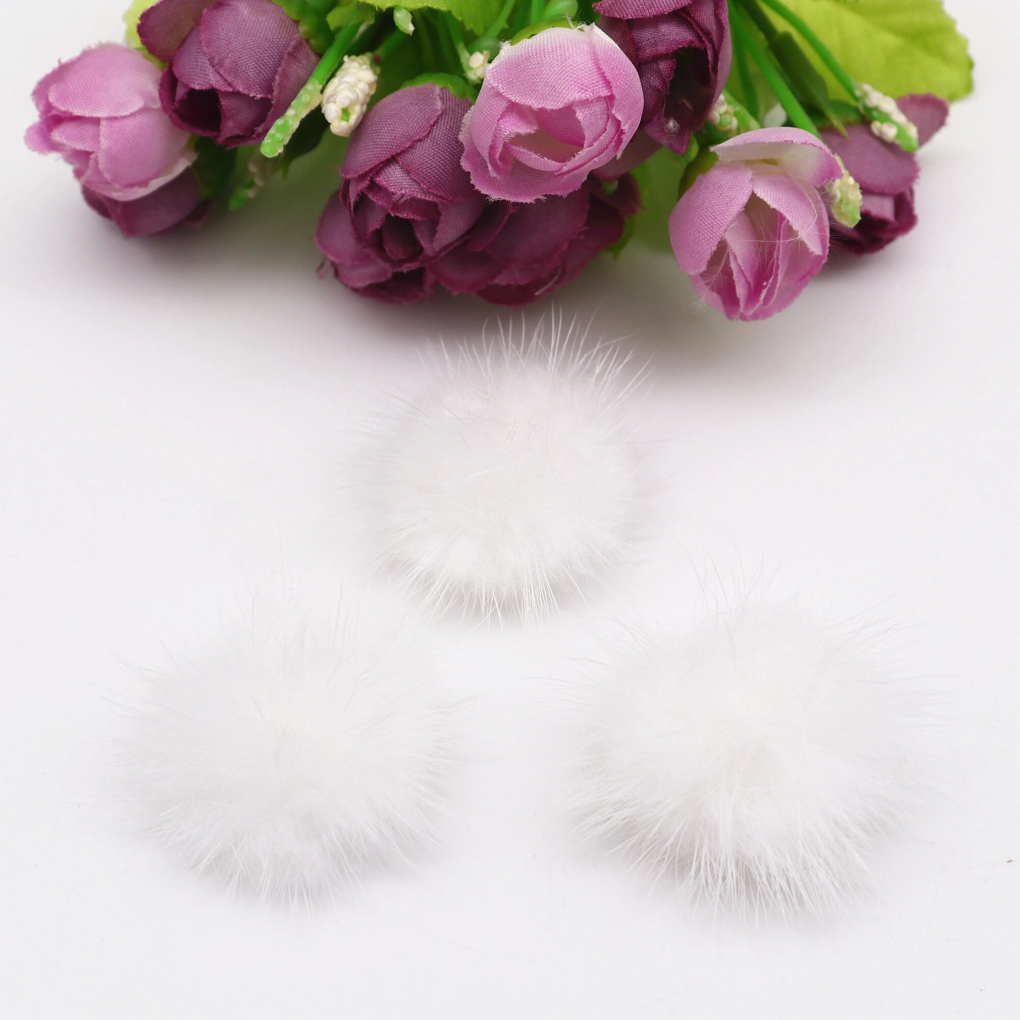 Помпоны из меха норки 35 мм, 8 шт. white, 35mm 8Pcs