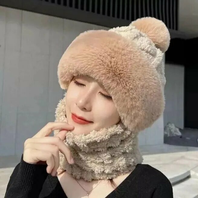 Шапка-чепчик, "три в одном", из искусственного меха, белая, хаки, розовая