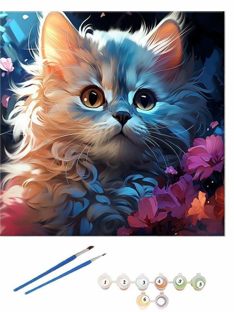 DIY Картина по номерам Кошечка купается 20х20/без рамки/Набор для цифровой живописи