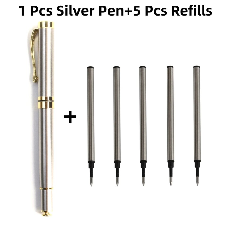 Genkky Золотая гелевая ручка черный, 1Silver Pen-5 Refill