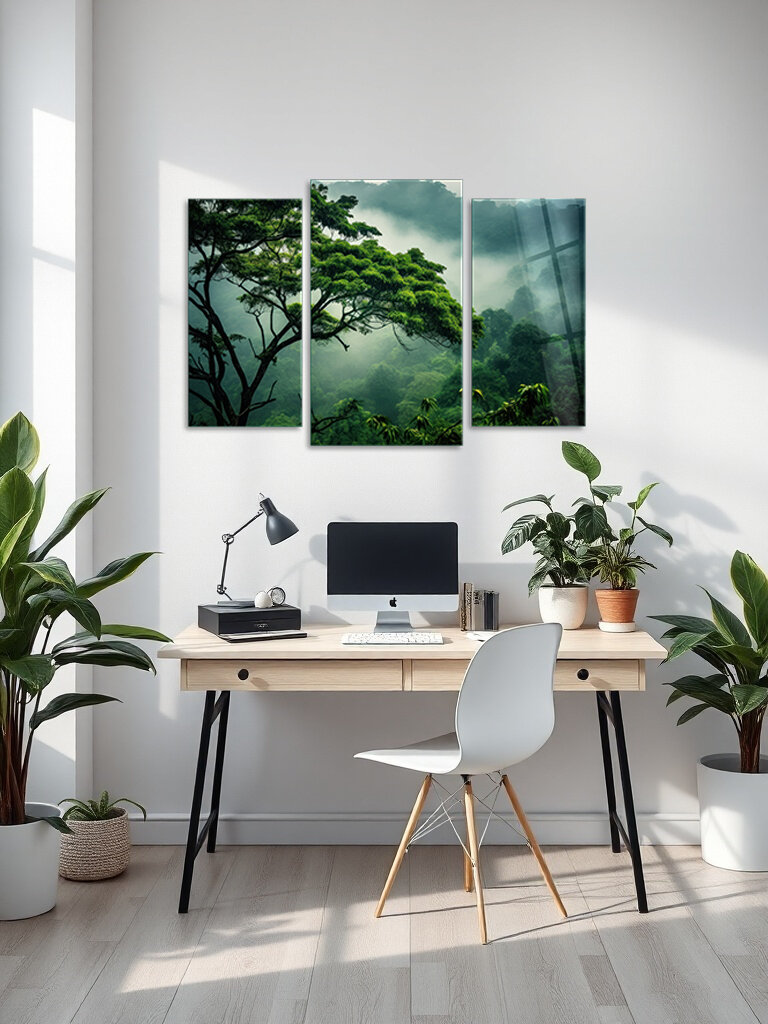 Картина модульная 100х70 см на стекле для интерьера/ Зеленый лес , Diva Kartina