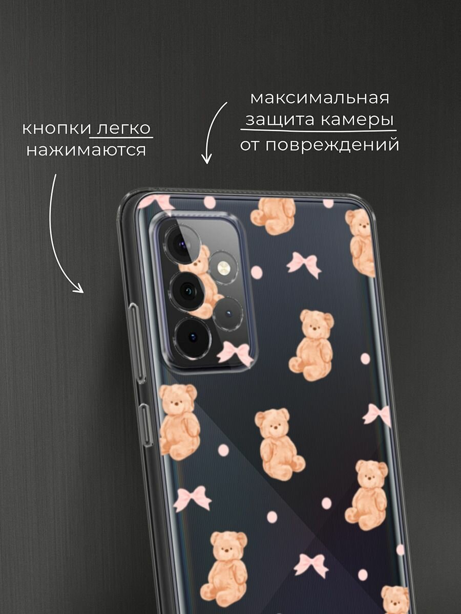Чехол на Samsung Galaxy A72 / Самсунг Галакси А72 с принтом Паттерн бежевые мишки, прозрачный — фото 1