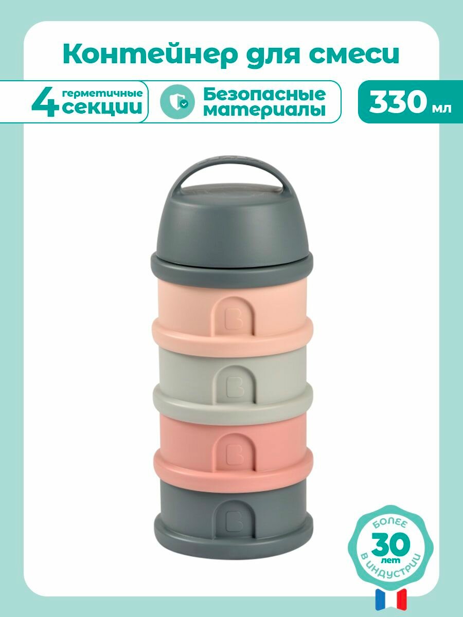 BEABA контейнер для детского питания, сыпучих смесей и снеков, контейнер для смеси детской, порционный 4 секции, дозатор молочного питания пищевой