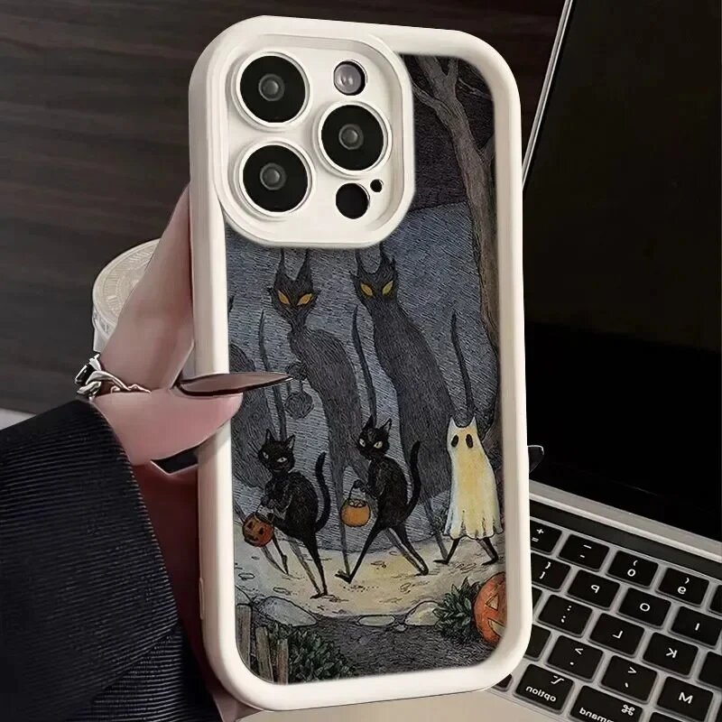 Креативный чехол для телефона Dark Funny Monster Cat Fox для iPhone 17, Белый, white3, For iphone 12