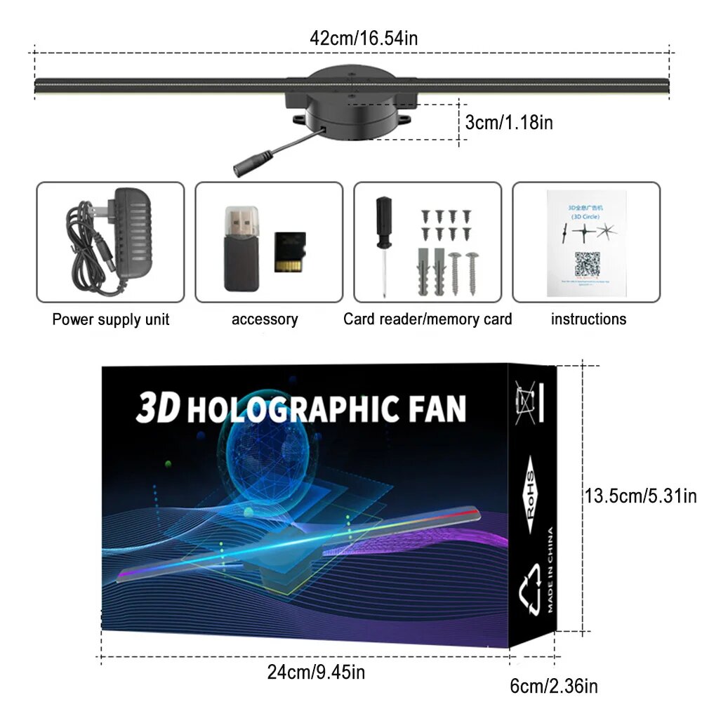 3D Голографический Вентилятор для Рекламы, EU Plug