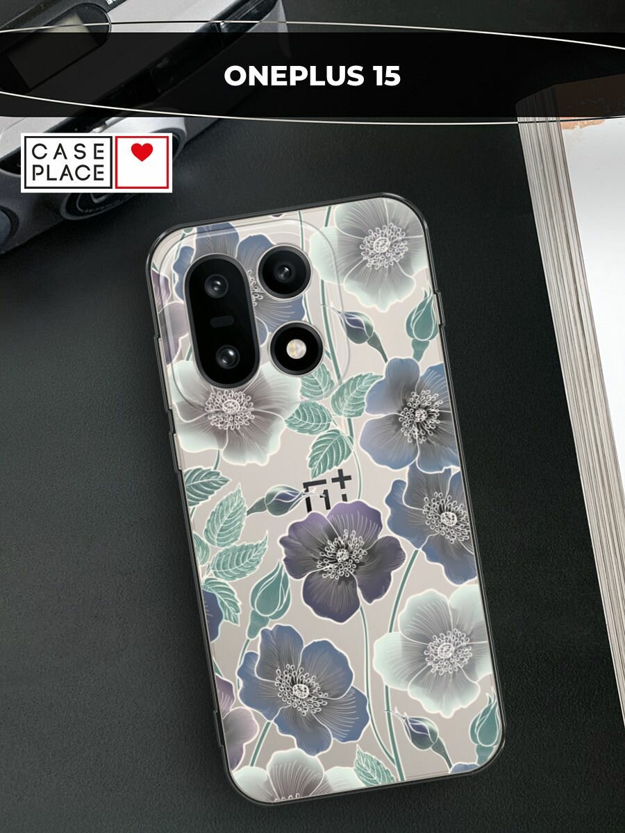 Чехол на OnePlus 15 / Ван Плас 15 с принтом Blue Flower, прозрачный