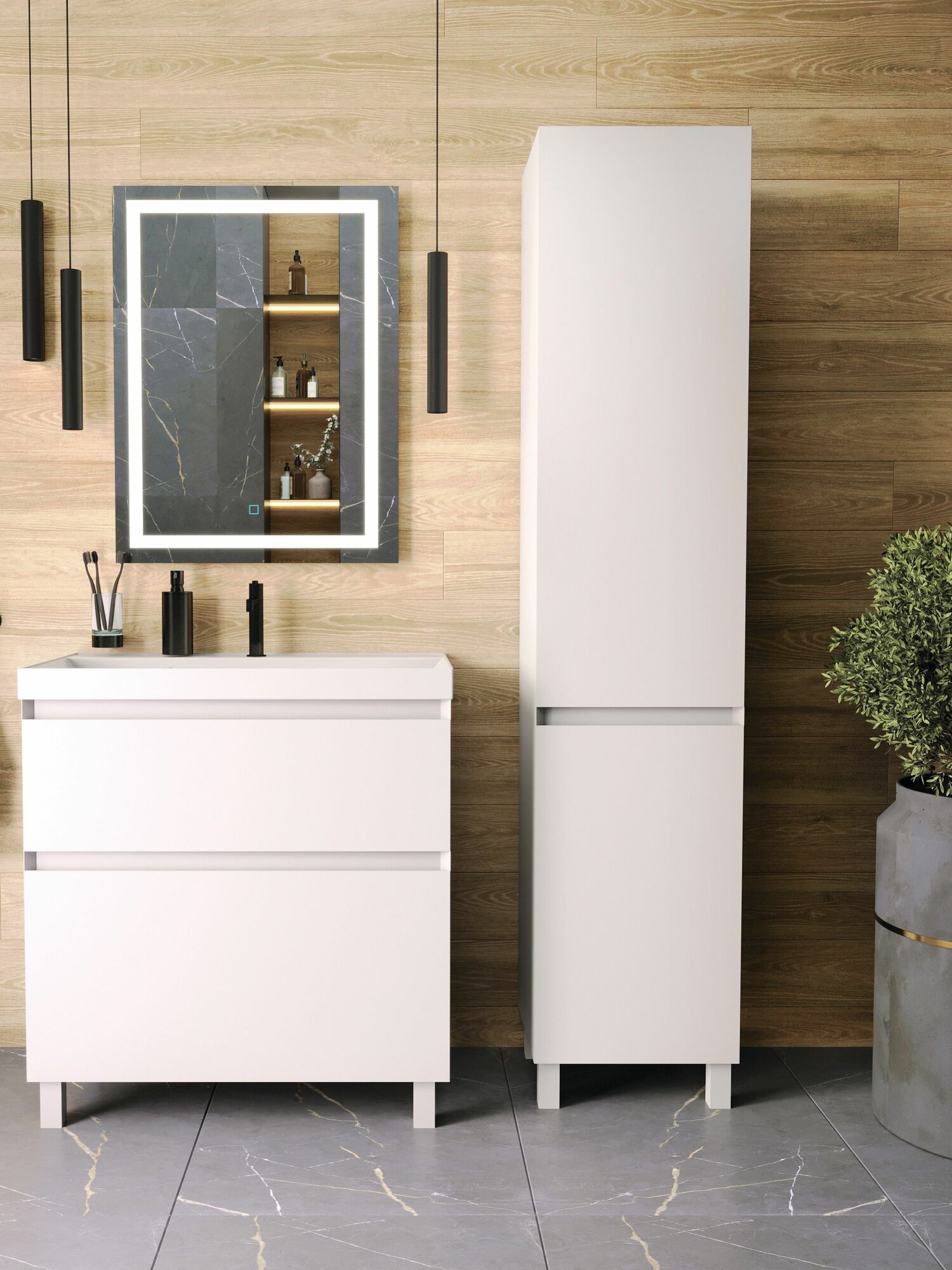 Шкаф пенал в ванную комнату, Fauraplus Луана 40, напольный, универсальный, белый, матовый