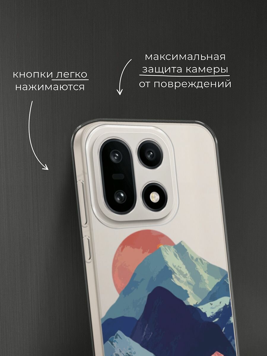 Чехол на OnePlus 15 / Ван Плас 15 с принтом Закат в снежных горах, прозрачный — фото 1