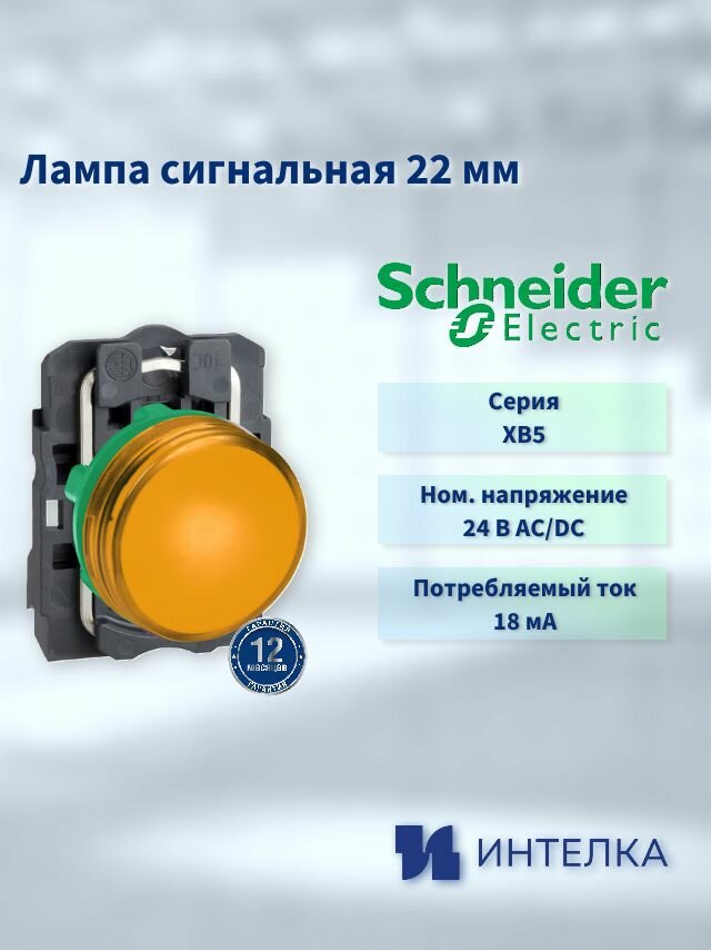 Лампа сигнальная Schneider Electric, 22мм, 24В, AC/DC, Оранжевый. XB5AVB5