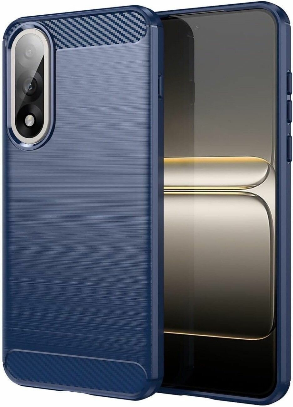 Чехол на OnePlus Nord 5 силиконовый карбон сталь синий противоударный