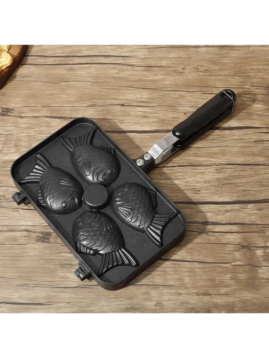 Форма для тайяки из алюминия, антипригарная, 4 рыбки
