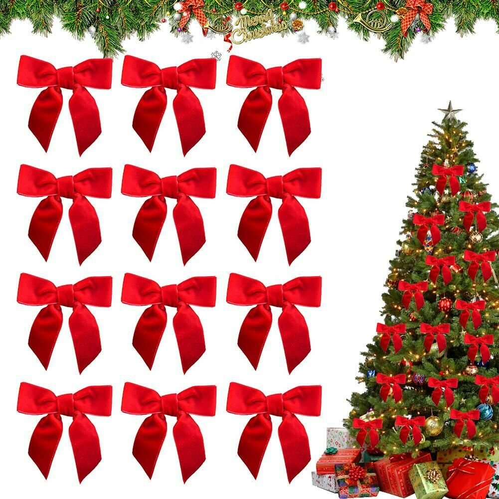12 шт. бордовых бархатных бантов для рождественской елки, декор для двери