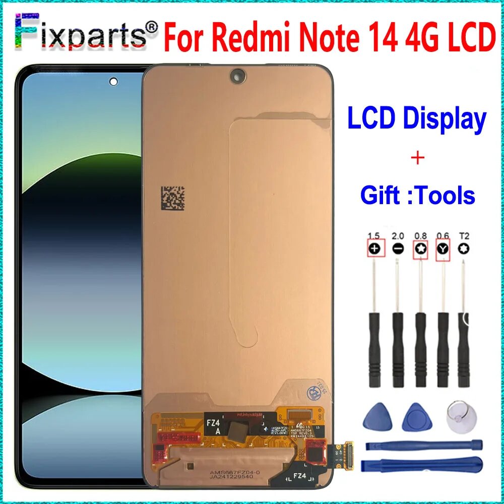 Экран Amoled для Xiaomi Redmi Note 14 4G, ЖК-экран, сенсорный дигитайзер в сборе, запасные части для Redmi Note 14 4G LCD LCD With Frame