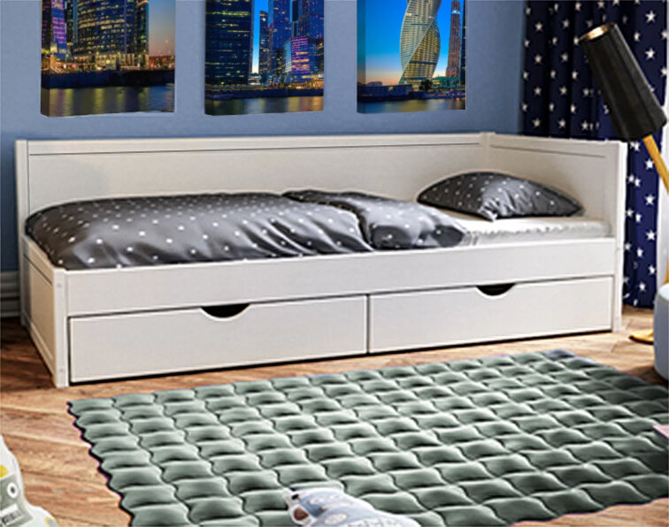 Кровать угловая "Ассоль №1", ортопедическое дно, ламели, ящики, белый, 190х90 см