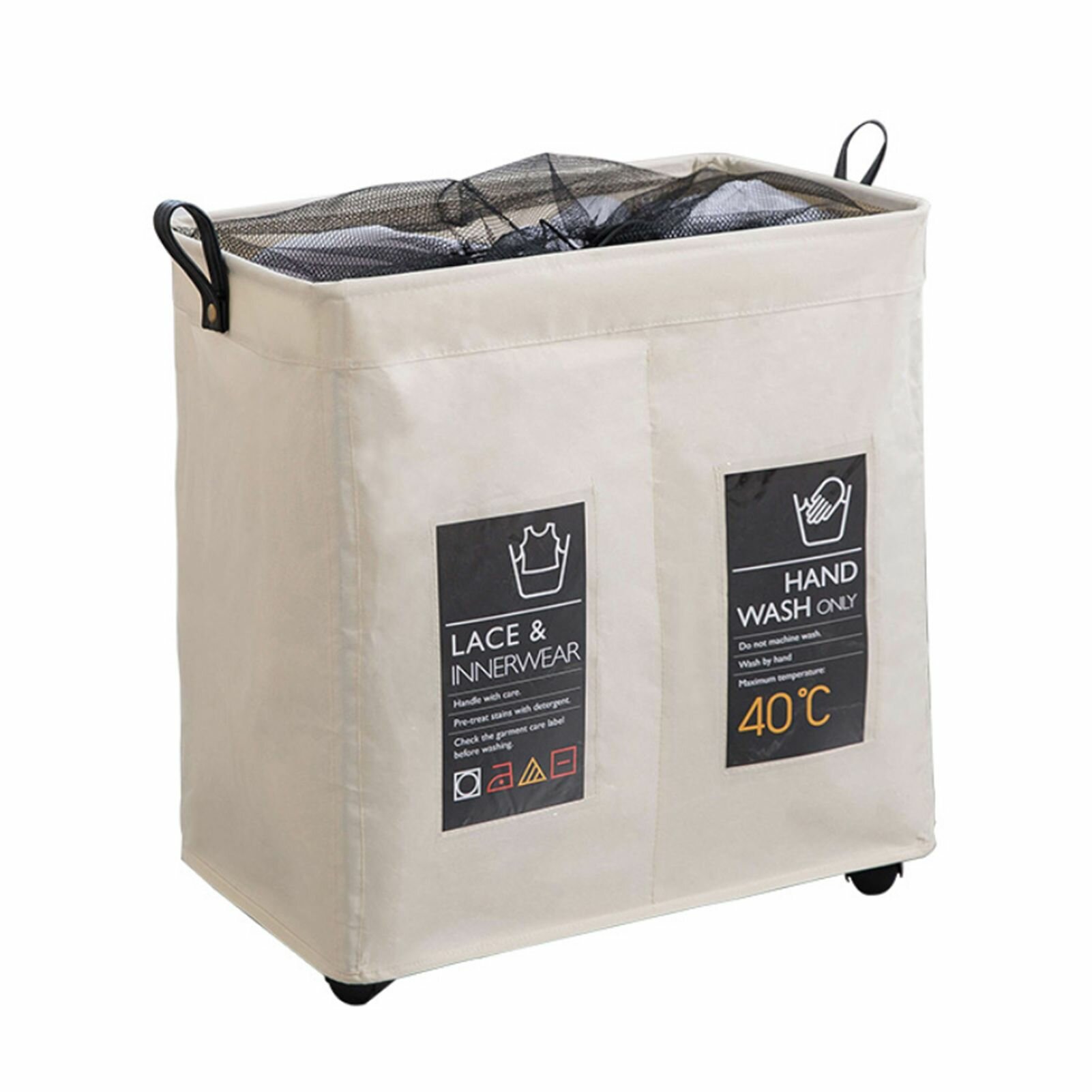 Тонкая корзина для белья на колесиках, 2 отделения, ручка, складная, из ткани Оксфорд, сетчатый органайзер для грязной одежды с завязкой для ванной комнаты и спальни