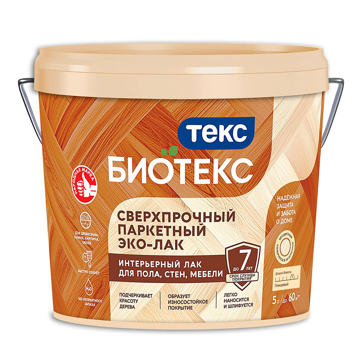 Лак паркетный Bioteks BIOTEKS, водный, глянцевый, сверхпрочный, 5 л