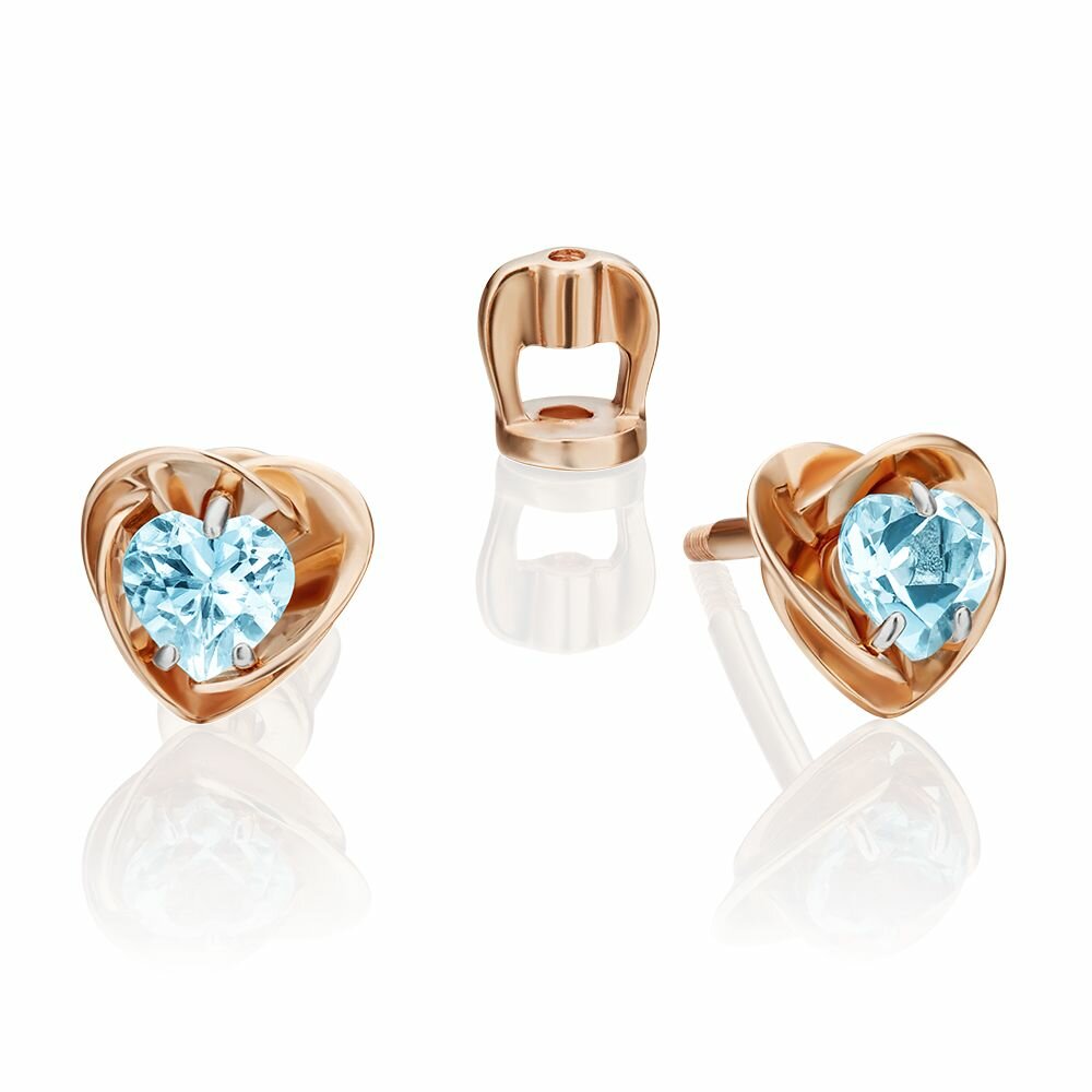 Серьги пусеты, красное золото, 585 проба, топаз