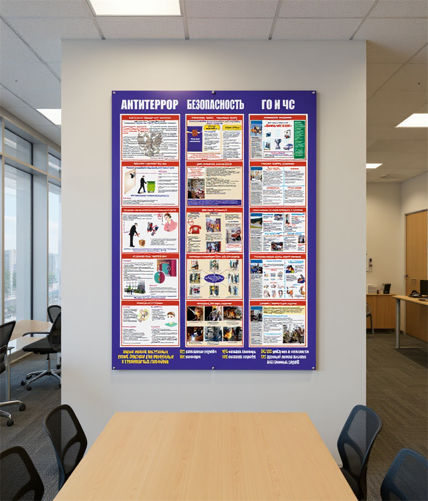 Стенд Антитеррор, Безопасность, ГО и ЧС размер 1000 х 1200 пластик 3 мм