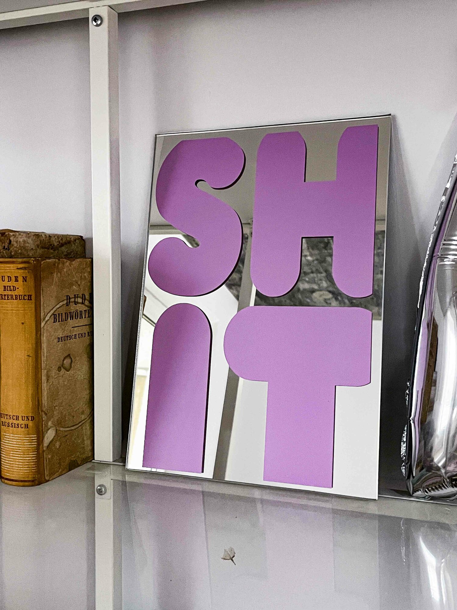 Зеркало интерьерное с графикой SH*T, форма A4, цвет фиолетовый, размер 21×30 см, бренд Zrcatko