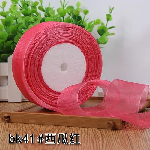 Розовая органза лента Watermelon Red, 50 ярдов