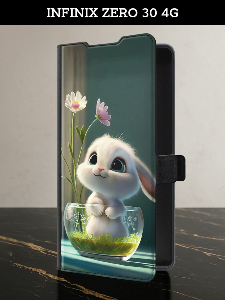 Чехол-книжка на Infinix Zero 30 4G (Инфиникс Зеро 30 4G) с картой кролик