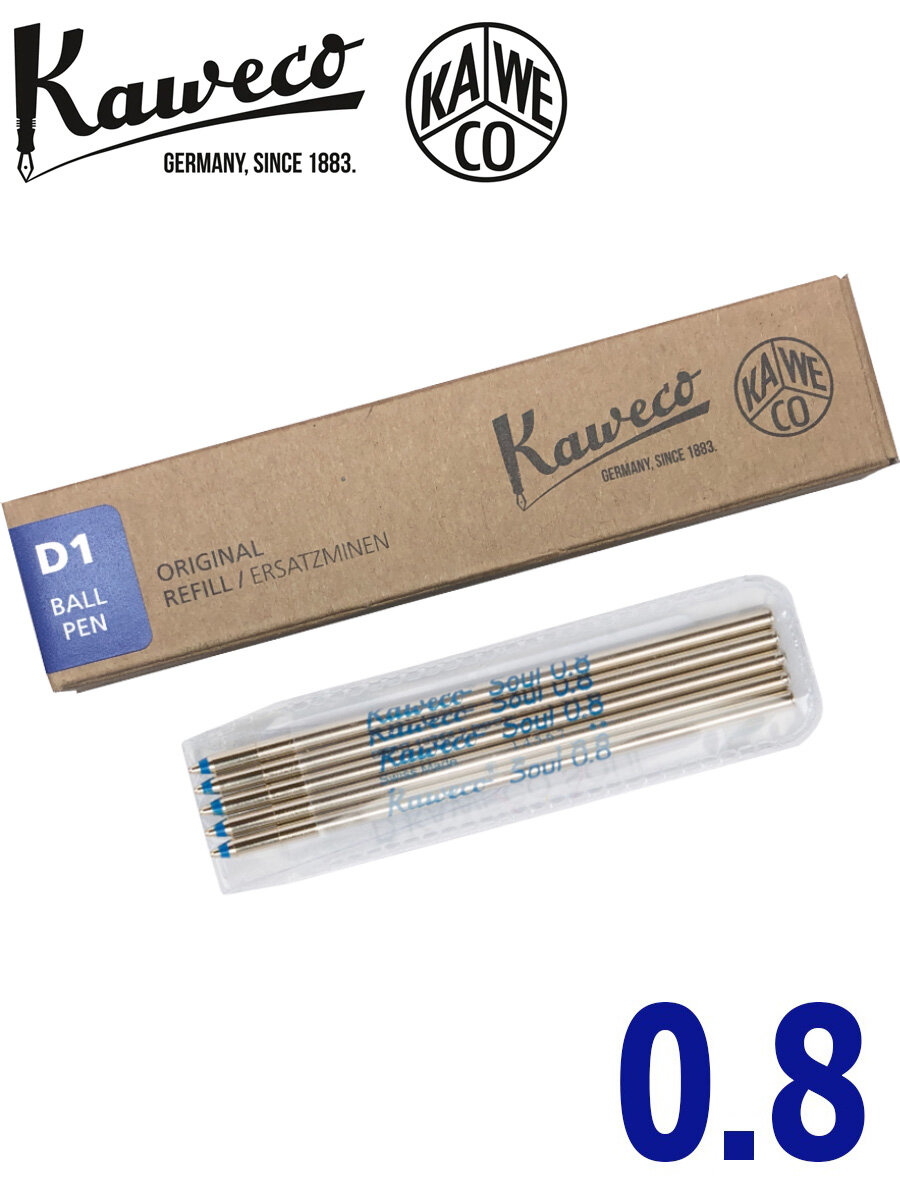 Набор стержней для шариковых ручек KAWECO D1 5 шт 0.8мм синий