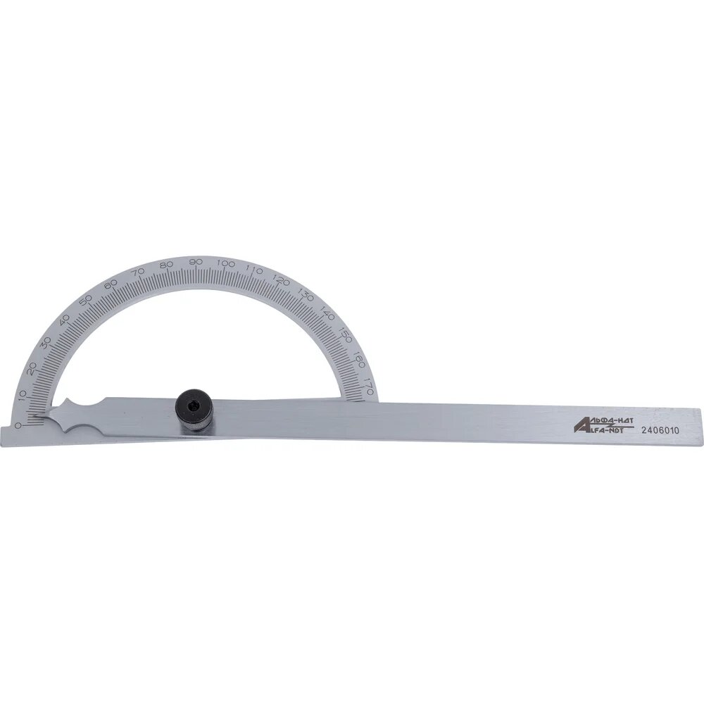 Угломер-транспортир альфа-ндт 0-180 150x200 мм, с первичной калибровкой УП-, 0,05 кг, из полукруглого