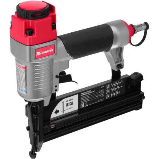 Пистолет пневматический Matrix 57427, 3 в 1, с регулировкой глубины забивания, гвозди 18GA, 16GA, скобы 18 GA