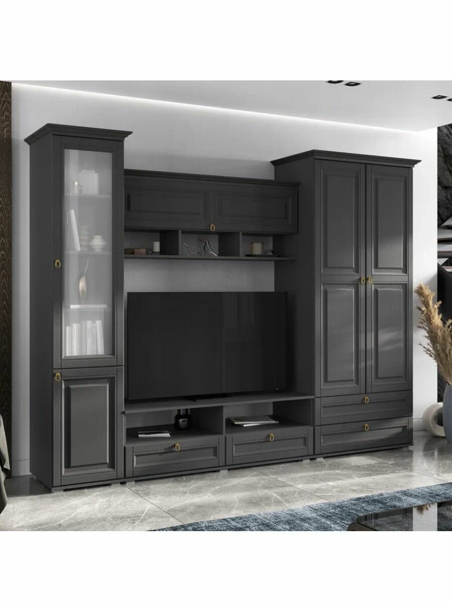 Гостиная Престиж 1 Вариант №3 МДФ, Графит/Графит структурный, МИФ