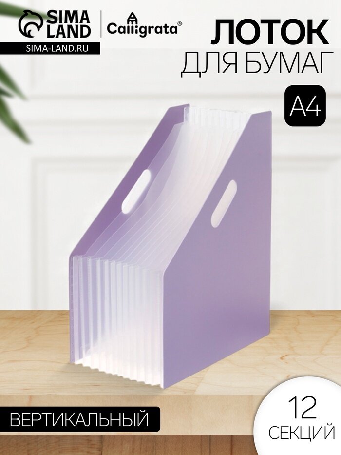 Лоток для бумаг Calligrata, А4, вертикальный, пластиковый, 12 отделений, фиолетовый