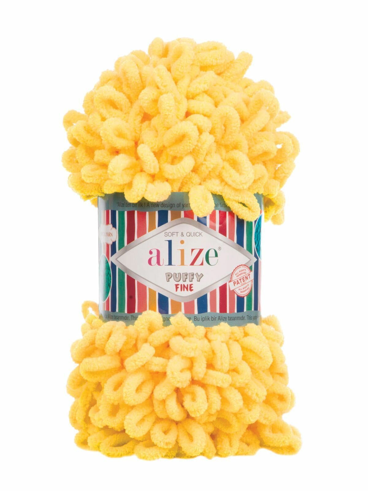 Пряжа PUFFY FINE (Alize), желтый - 216, 100% микрополиэстер, 5 мотков, 100 г, 14 м.