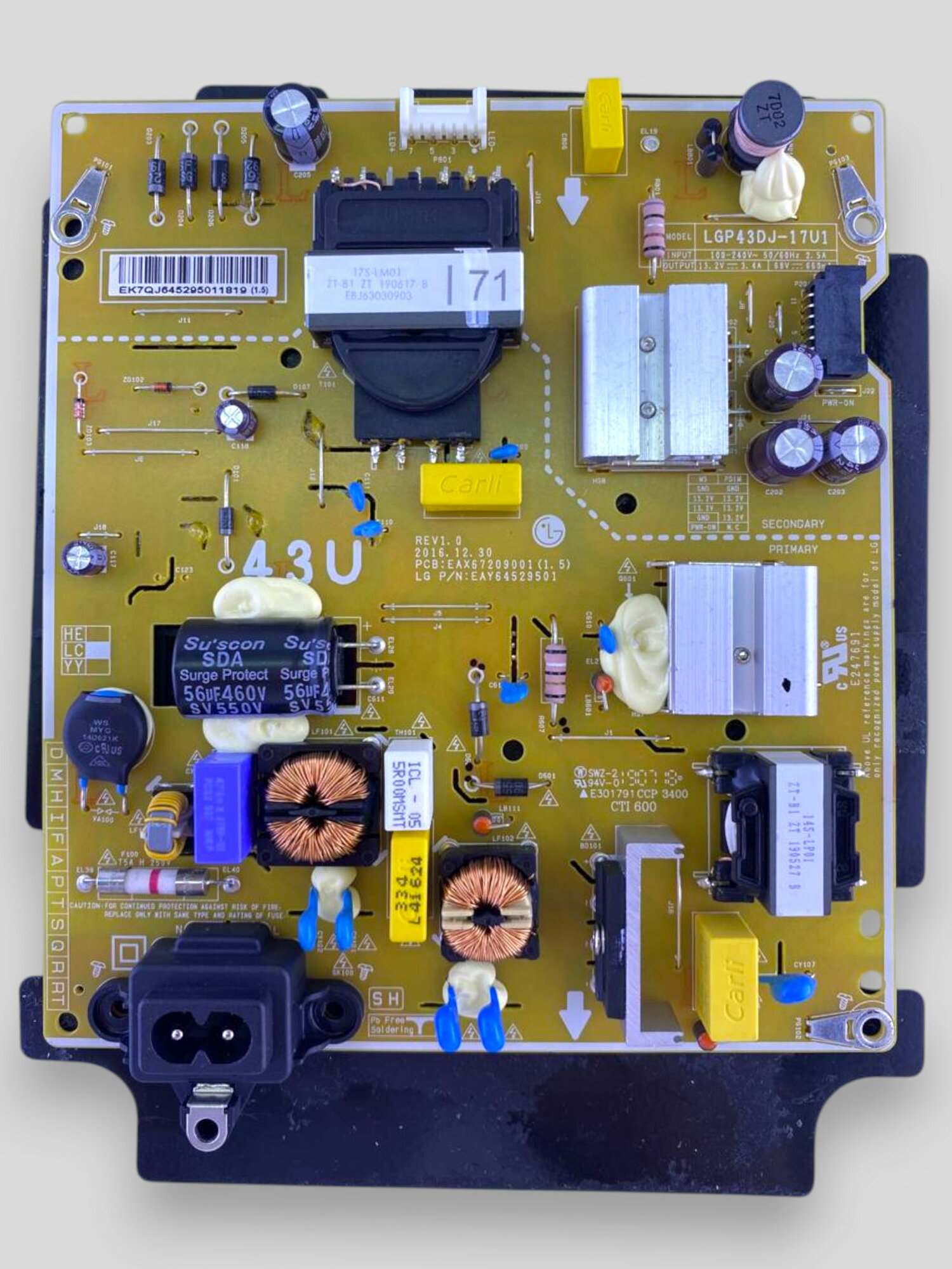 Блок питания EAX67209001(1.5) EAY64529501 REV1.0 для телевизора LG 43UJ630V, 43UJ634V, 43UJ639V 43UK6390P, 43UK6300PLB, 43UM7090PLA, 43UM7100PLB , 43UK6200