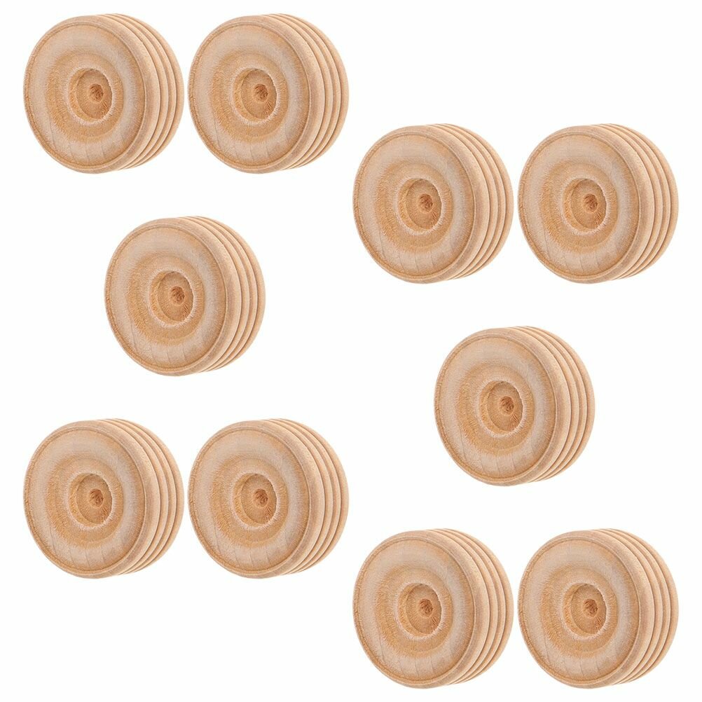 10 шт. деревянные колесики для игрушек, маленькие запасные колеса 3.00X3.00X1.20 см с отверстием 3,5 мм для поделок, моделей и самодельных машинок, бежевые