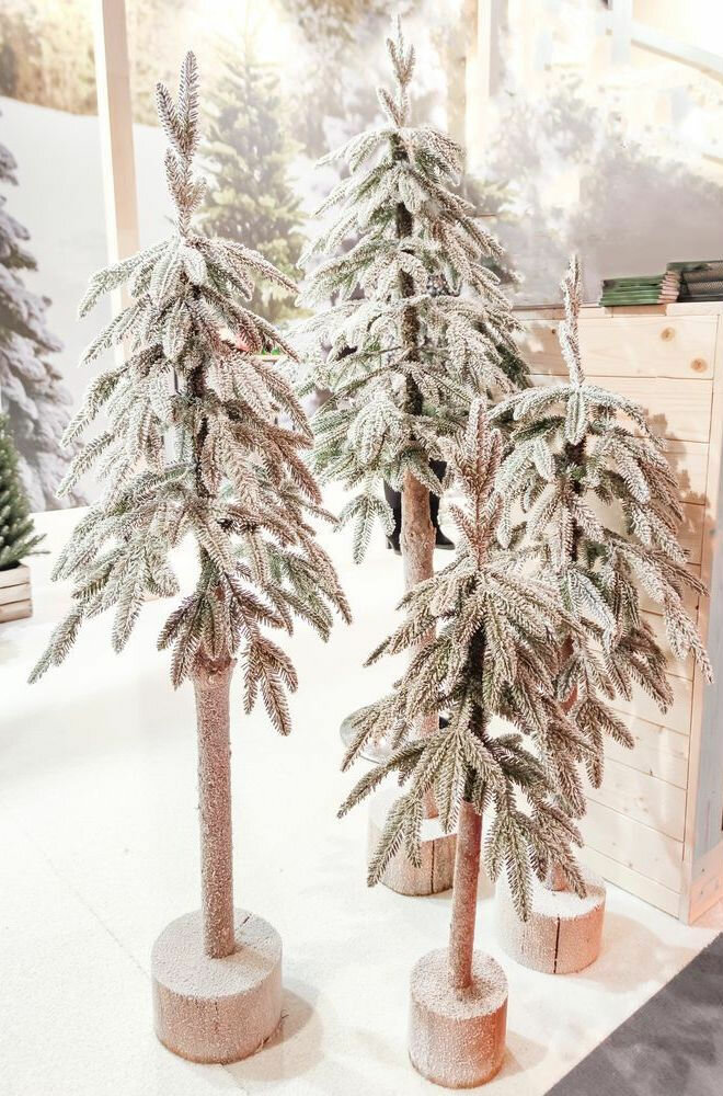 Искусственная ель натюр с натуральным стволом, заснеженная, хвоя 100% литая, 150 см, Decorland DC2089