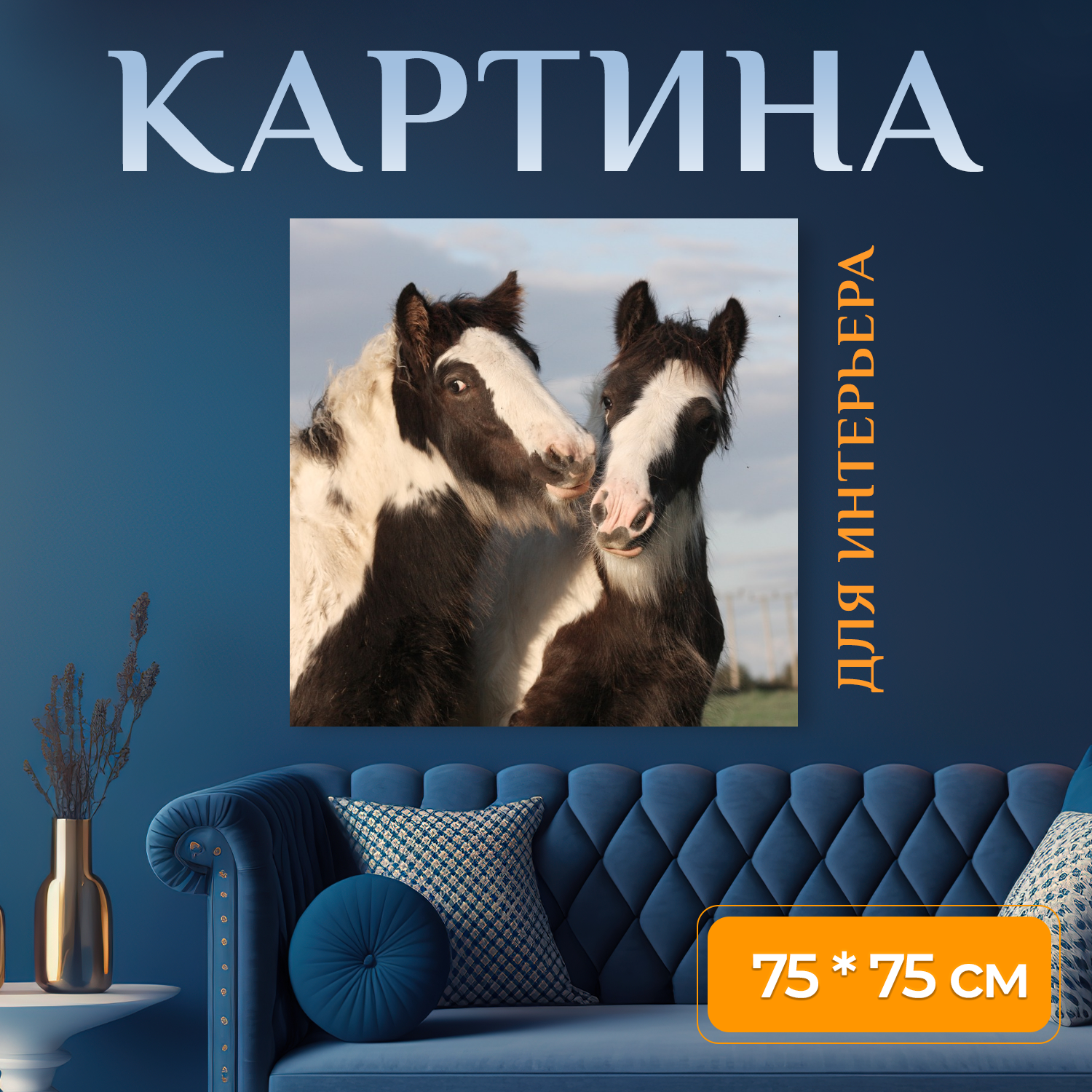 Картина на холсте "Лошадь, цыганский конь, животное" на подрамнике 75х75 см. для интерьера