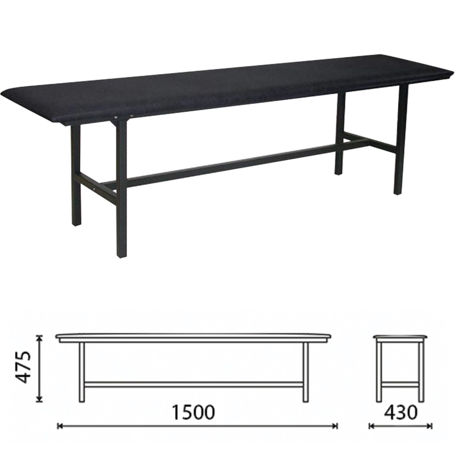 Банкетка без спинки "Берта", 1500430475 мм, усиленная, черный каркас, кожзам черный, разборная
