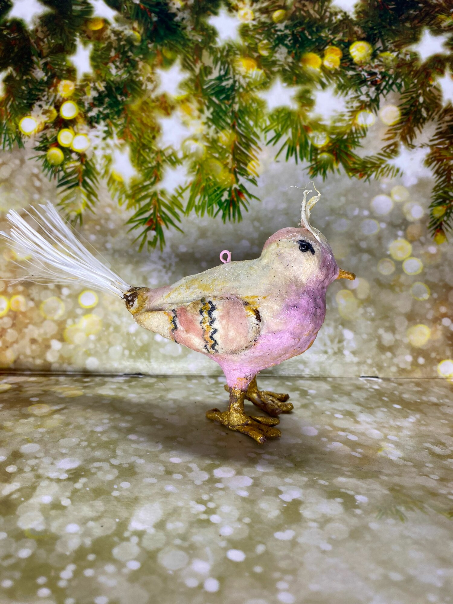 Елочная ватная игрушка Райская птичка.