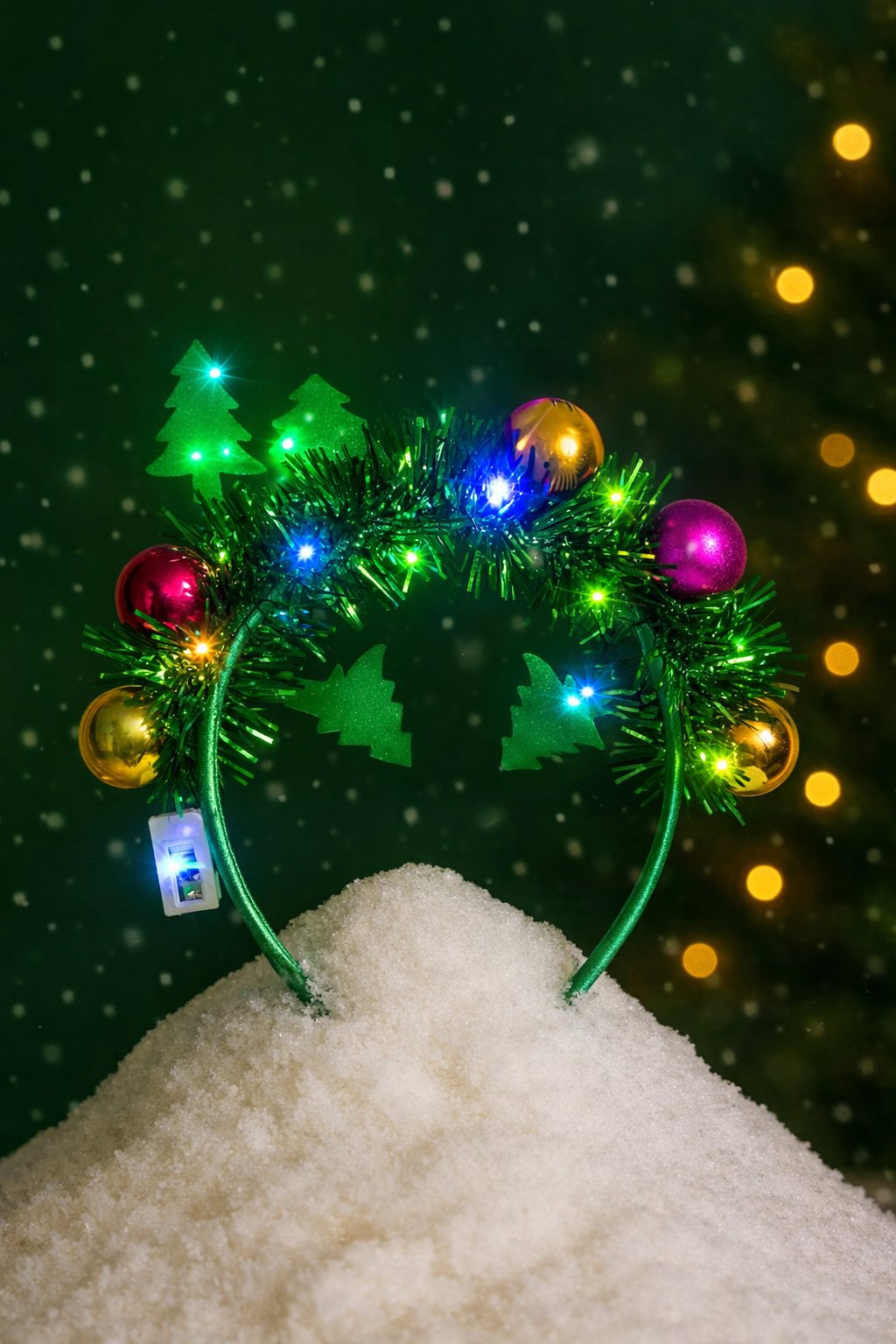 Ободок для волос с мишурой Новый год светящийся гирляндой