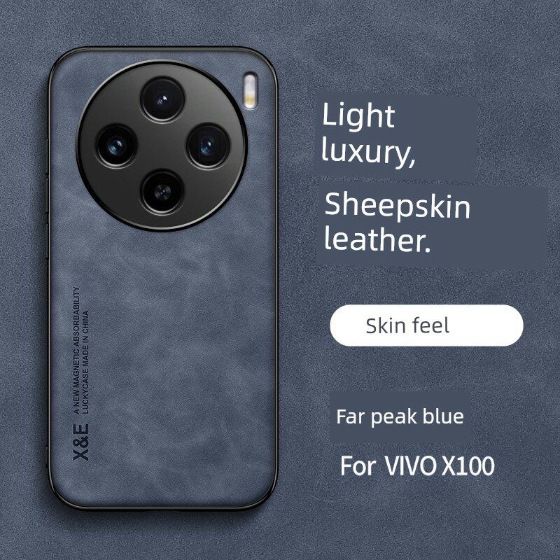 Магнитный кожаный чехол для vivo X100 Ultra с полным покрытием, встроенным магнитом, глубокий синий