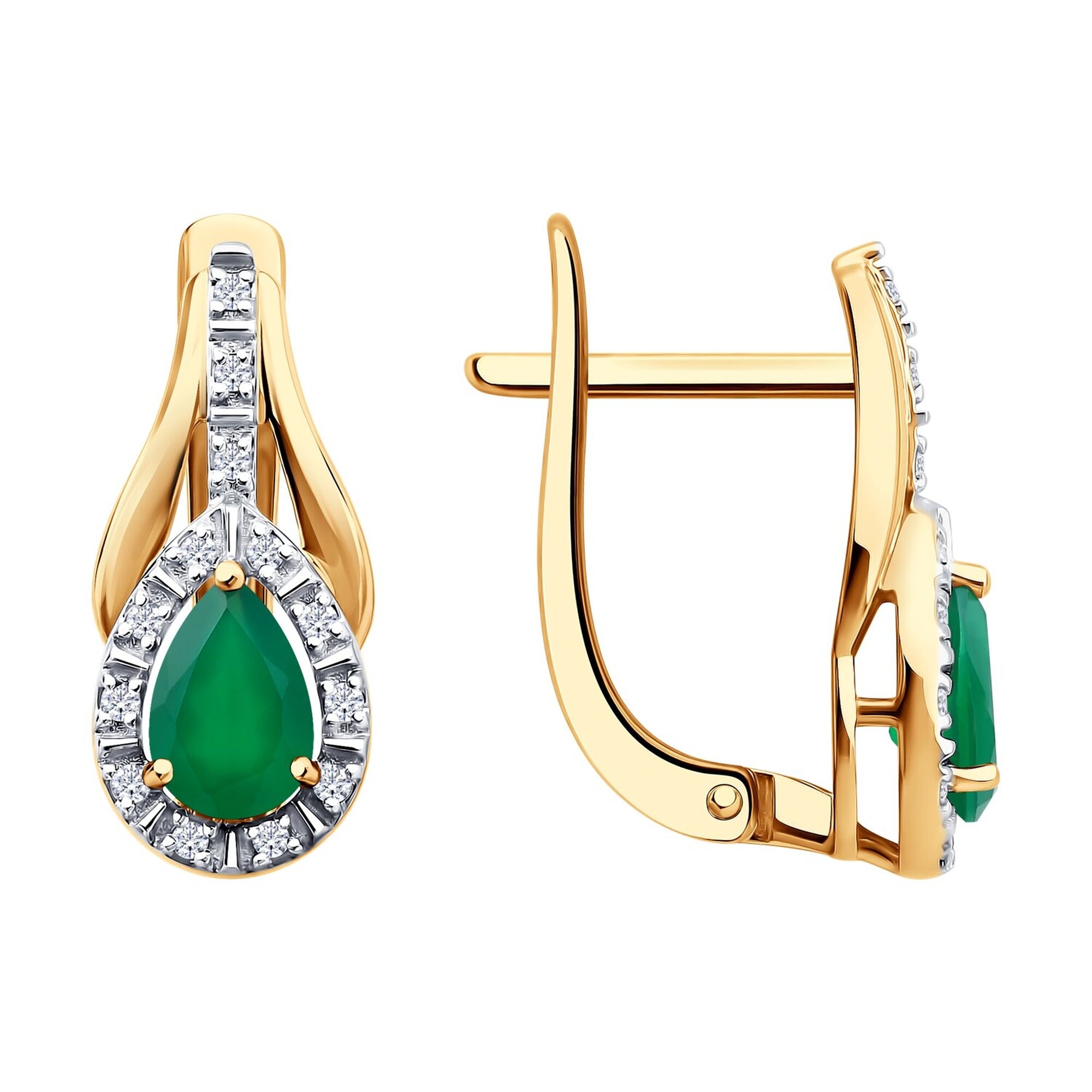 Серьги, красное золото, 585 проба, агат, бриллиант