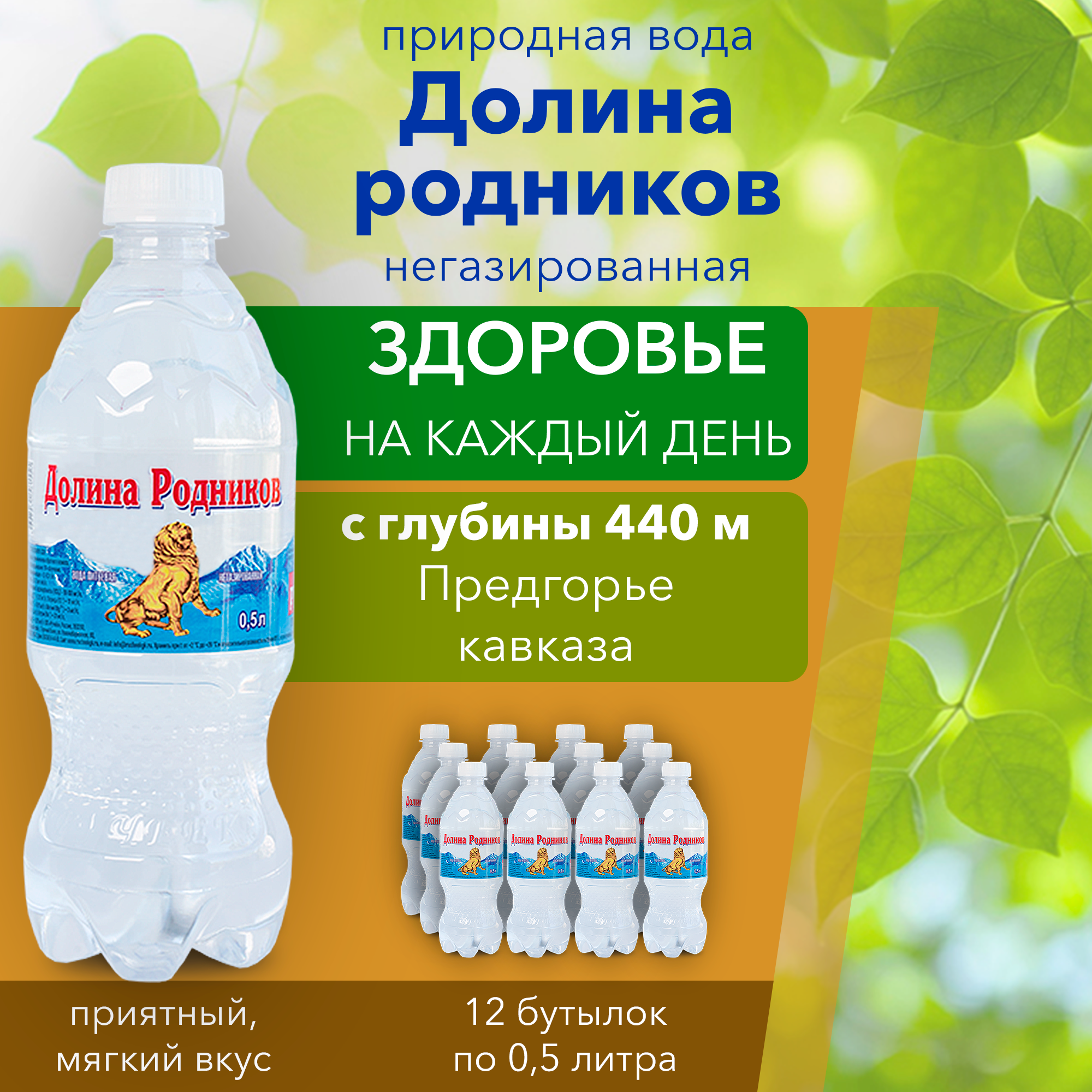 Вода Долина Родников с серебром. Объем 0.5л*12. Ручеек, негазированная, Вода минеральная питьевая природная