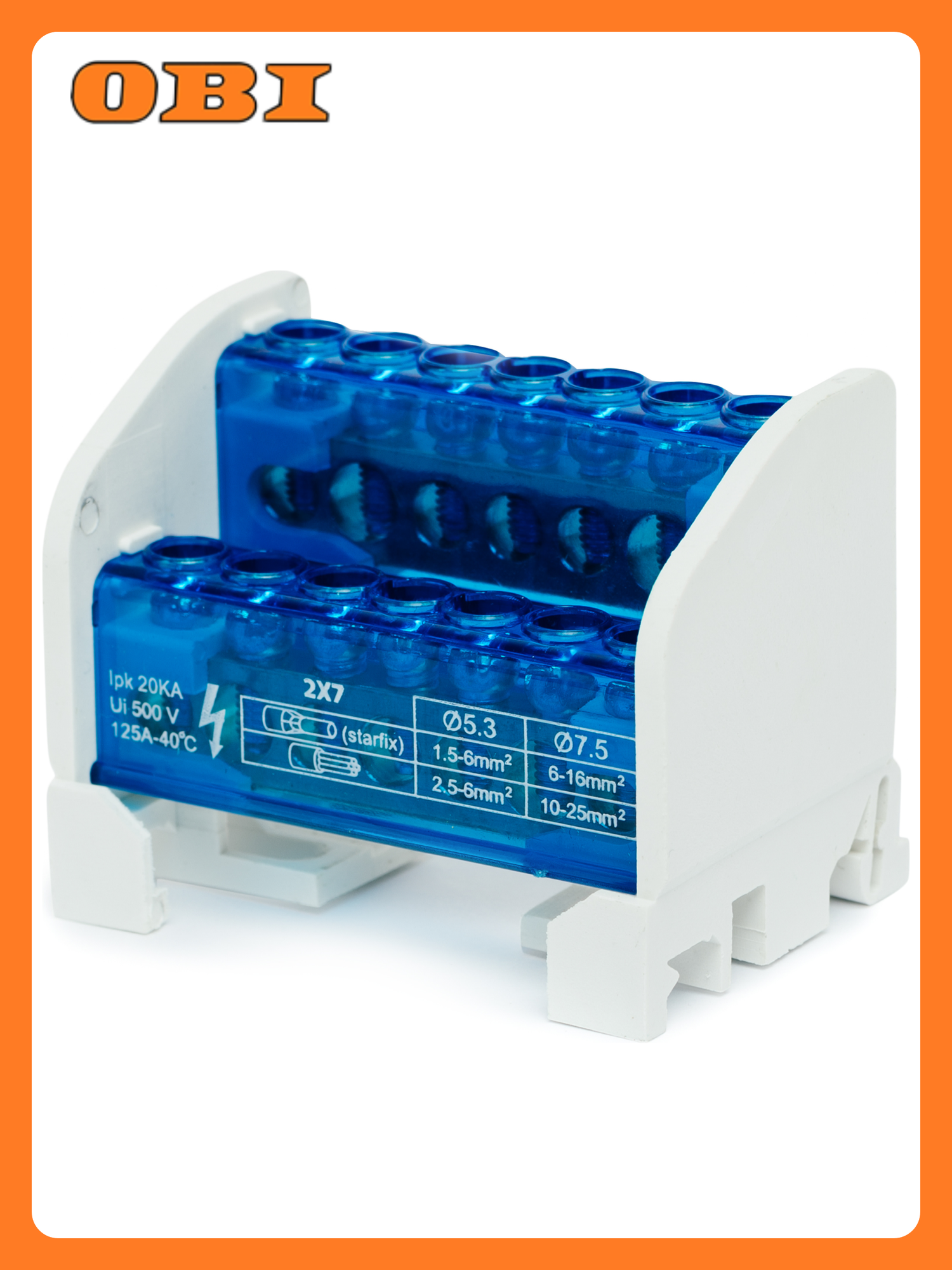 Шина REXANT кросс-мод КОРП2X7, на DIN-рейку, латунь, синяя, 100А, IP20