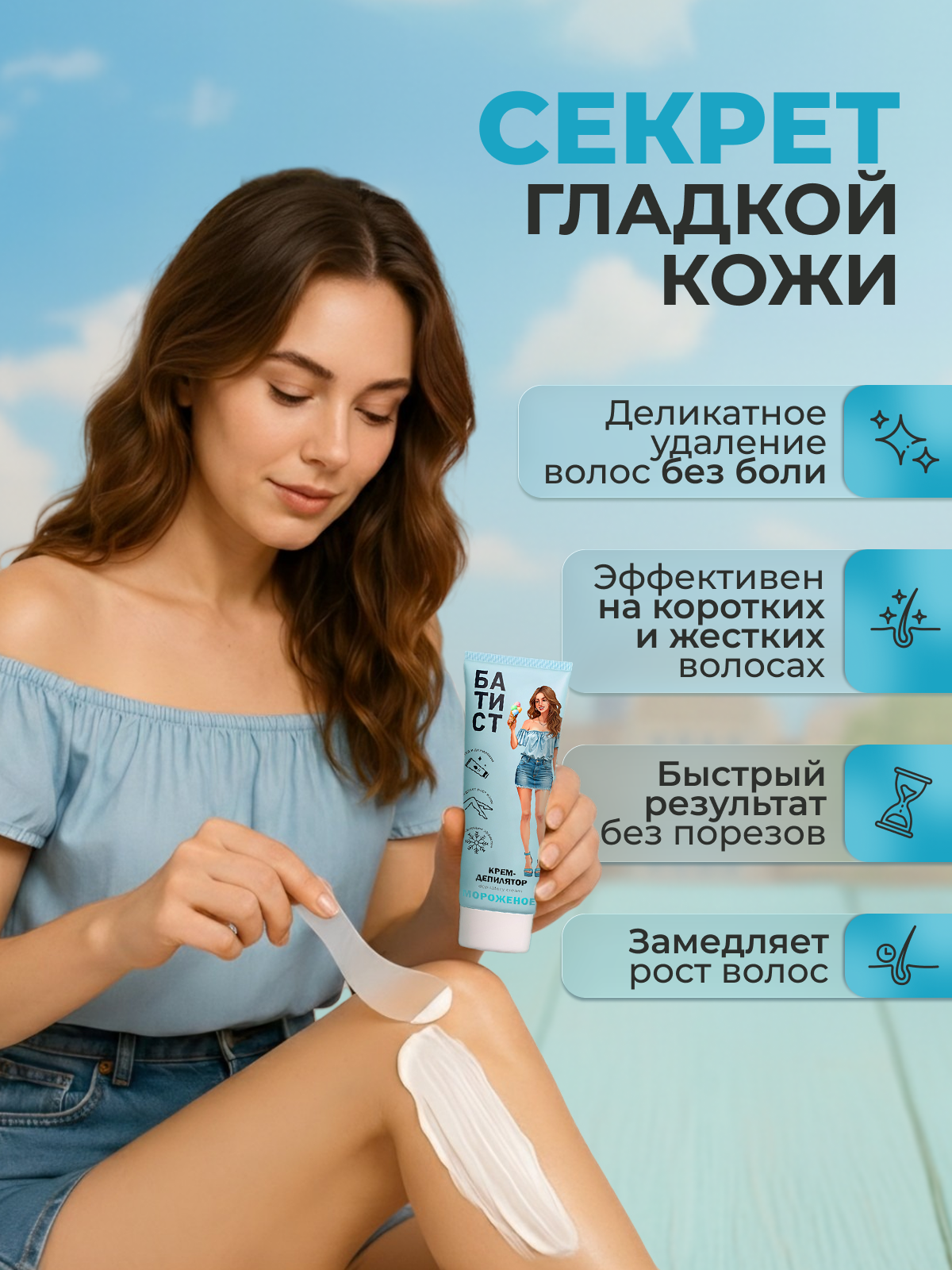 Крем-депилятор батист мороженое с охлаждающим эффектом 100 мл