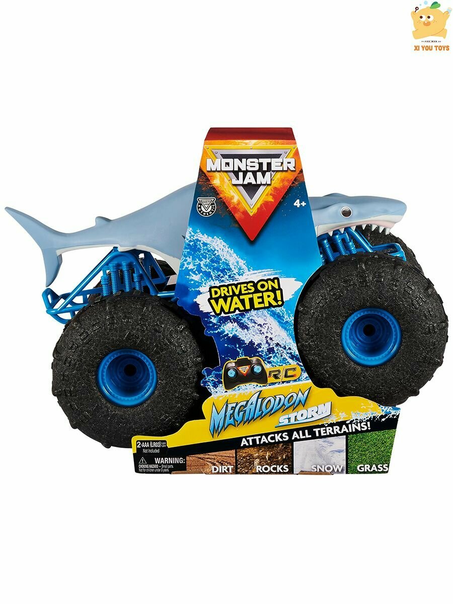 Spin Master Monster Jam Megalodon Storm / Внедорожный Монстр-трак Чудовищный Джем шторм Мегалодона С Дистанционным Управлением - Идеальный Выбор Для Подарка.