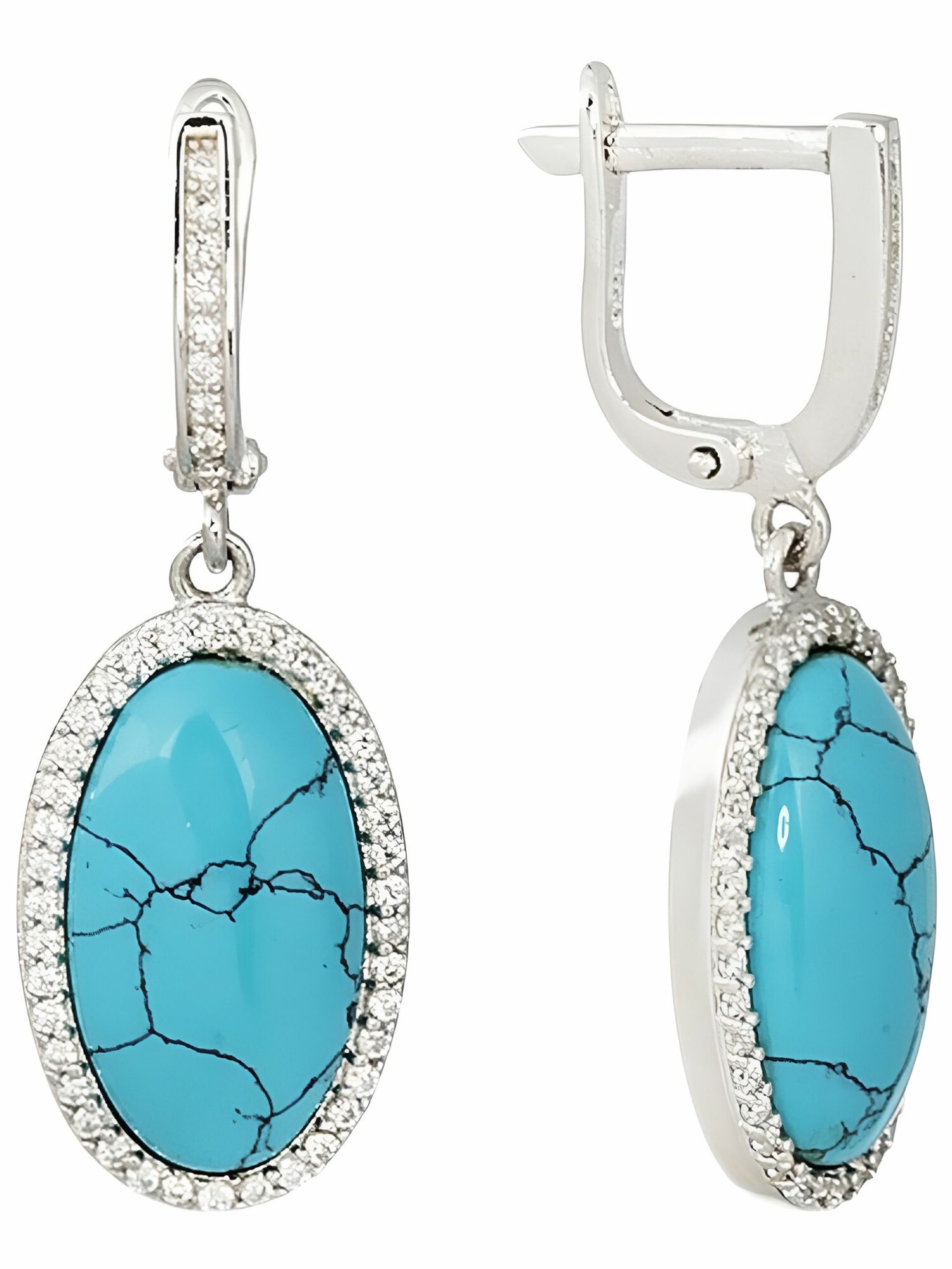 Моносерьга, серебро, 925 проба, родирование, фианит, бирюза