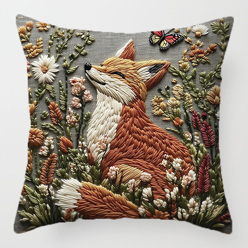 Подушка Ikea с вышивкой лисы, богемное ретро, льняной материал, 45*45 см