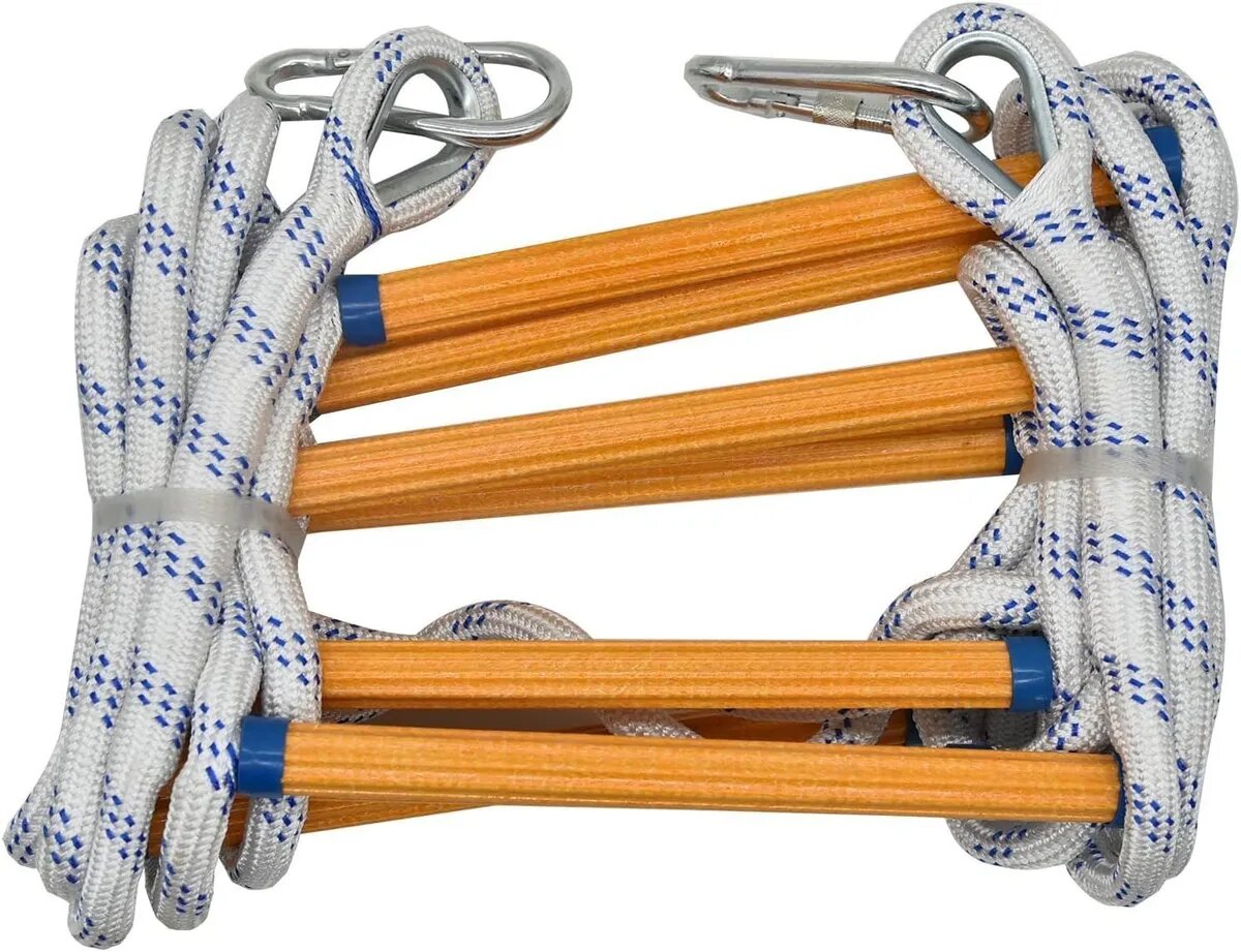Лестница веревочная спасательная ЛВС 3 м, Тяжелая многофункциональная лестница с карабинами, Грузоподъемность до 500 Кг