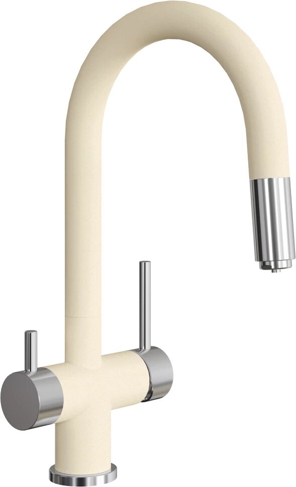 Смеситель для кухни Florentina Маэстро 337.03Н.2123.202 с подключением к фильтру, выдвижным изливом, нержавеющая сталь/шампань