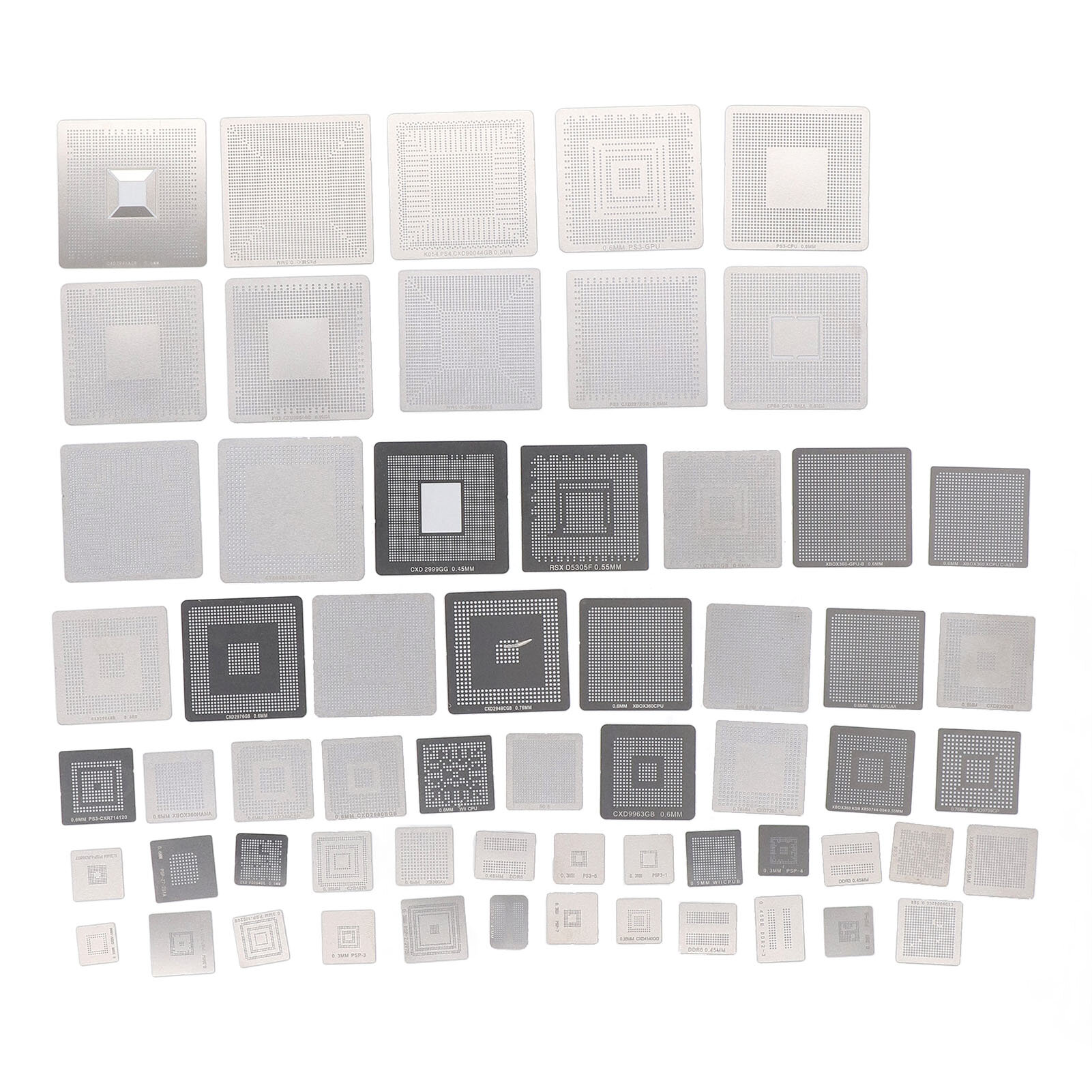 Набор из 60 трафаретов для реболлинга BGA из нержавеющей стали 304, универсальный набор шаблонов для ремонта компьютерных чипов.